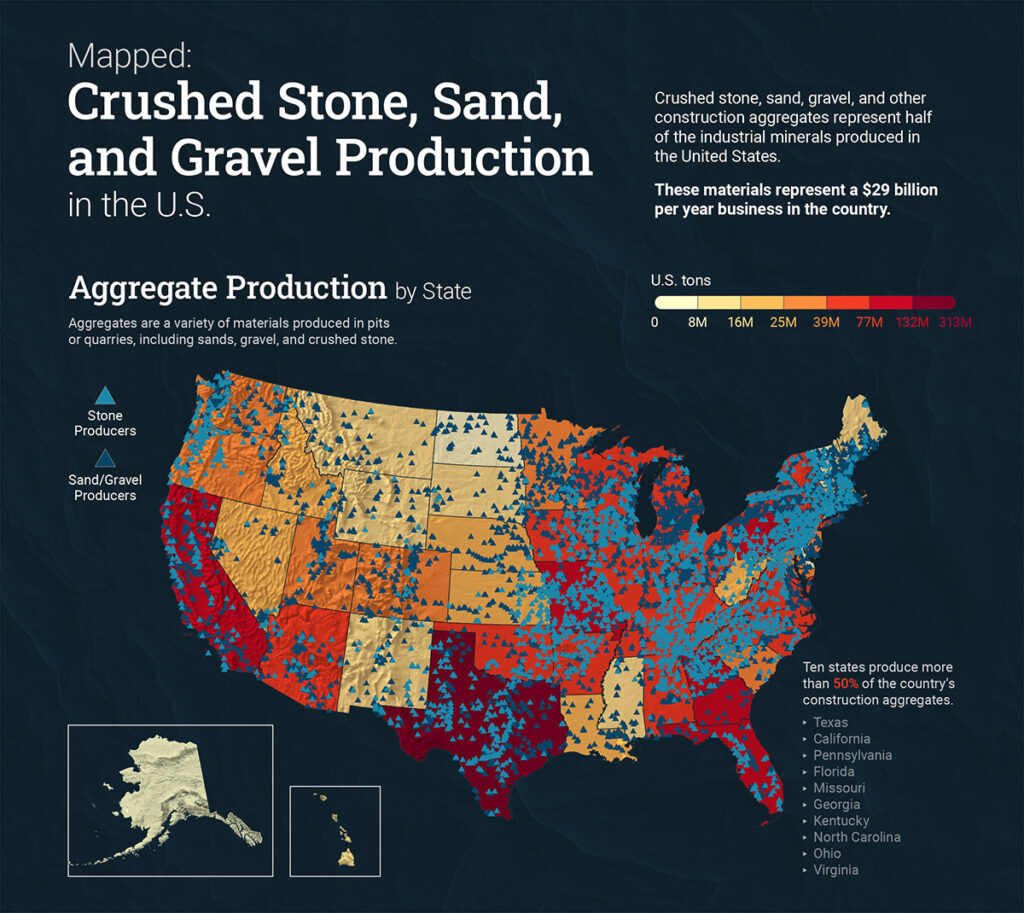 Mapped: Crushed Stone, Sand, and Gravel Production - Mineralocity